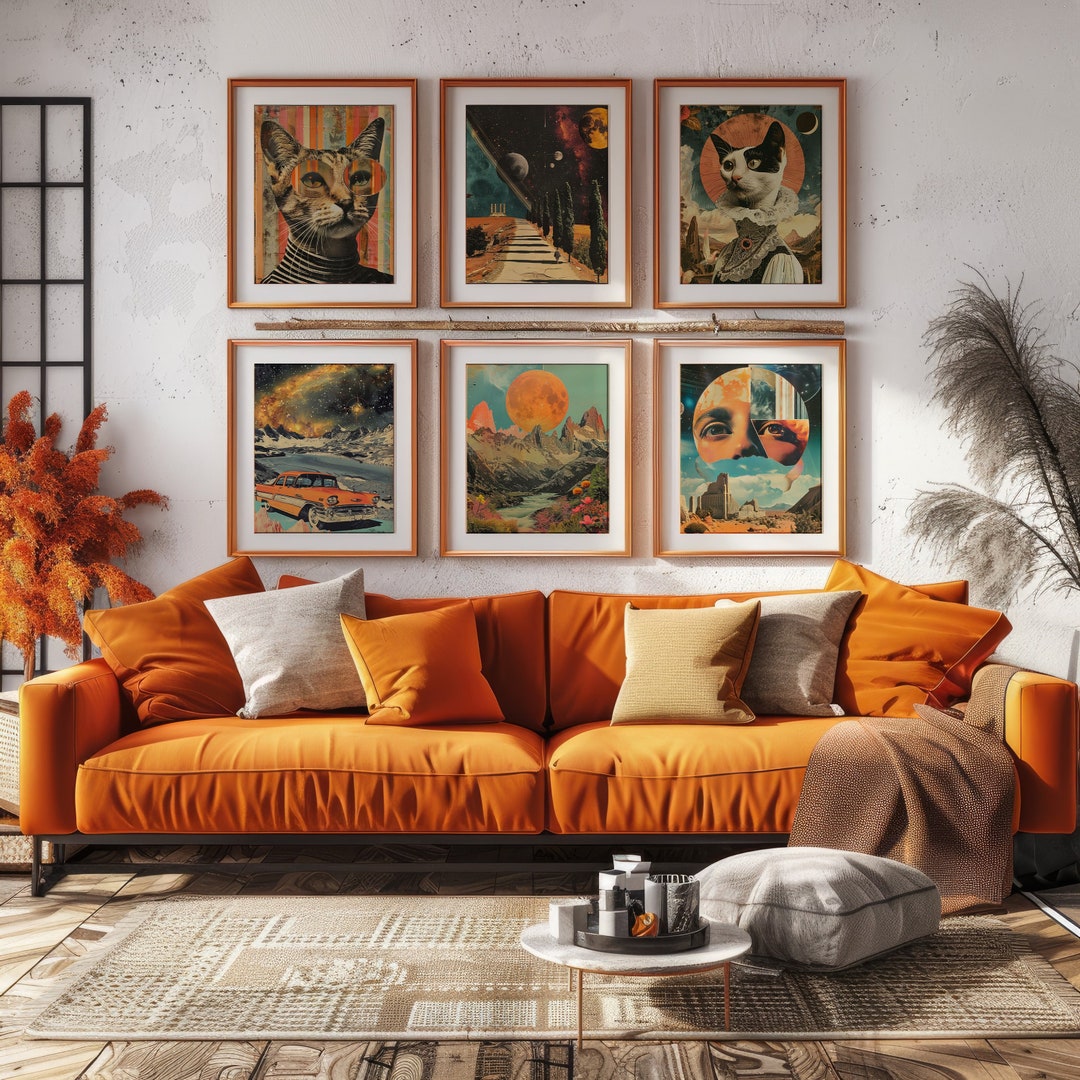 Surreal Collage Gallery Wall Set of 6 DIGITAL Prints RETRO Wall Art ...