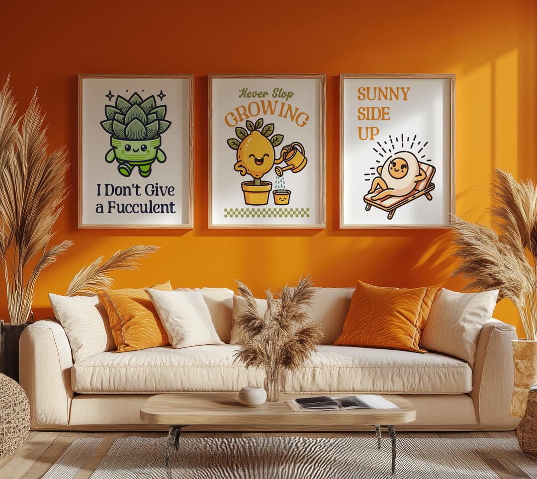Retro Mascot Art Print Set of 3 Funny Punny Wall Art Minimalist Wall ...
