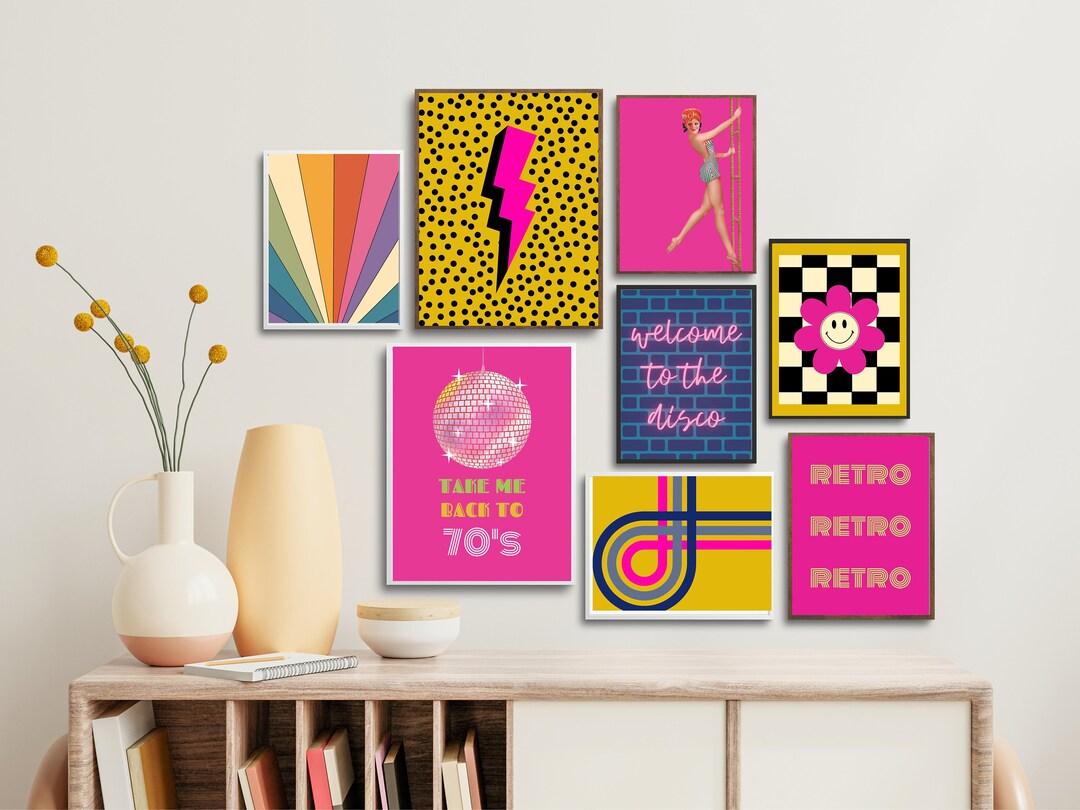 Retro Gallery Wall Colorful 70s Poster Set Throwback Art Prints ...