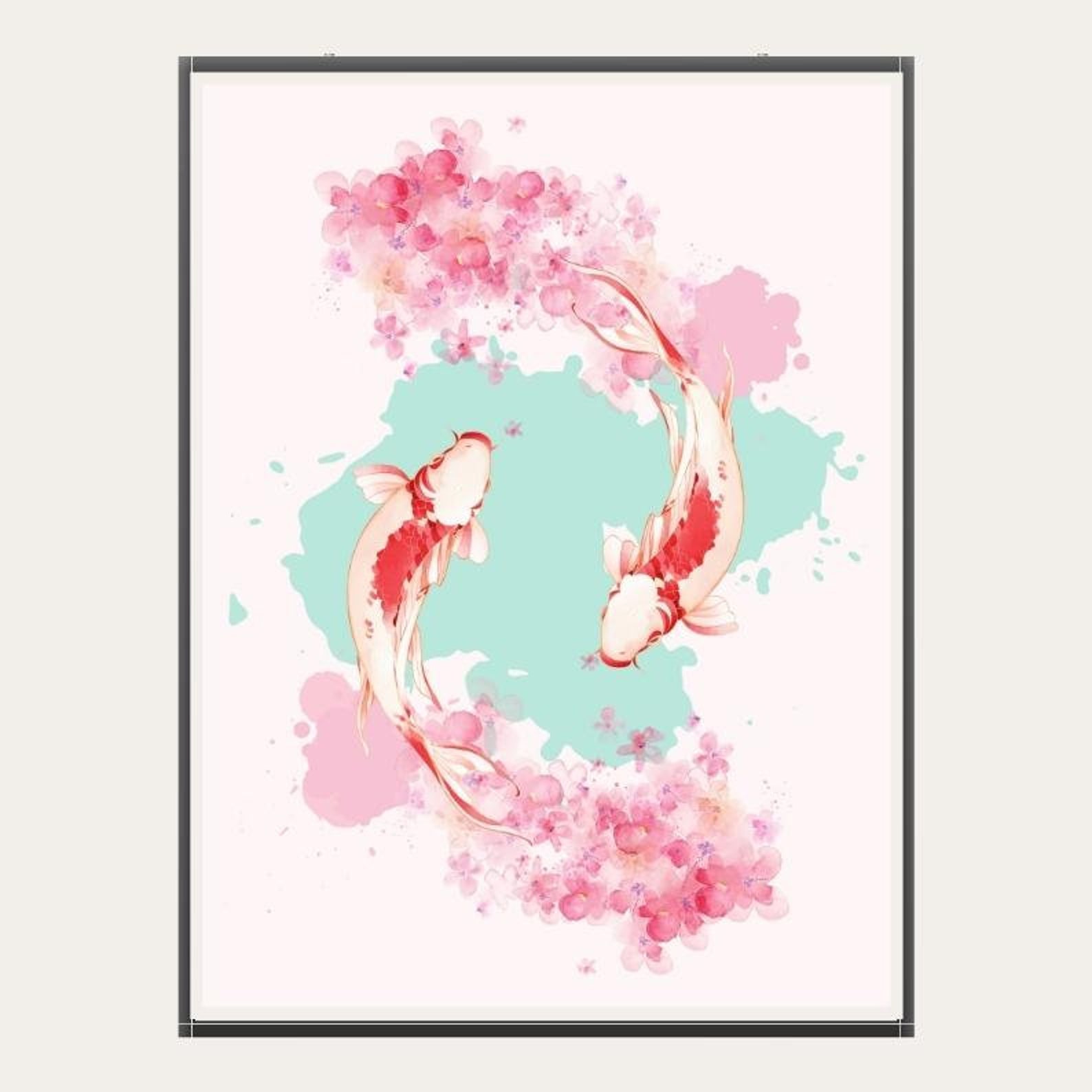 Watercolor Koi Fish Wall Art Print Pastel Koi Fish Poster - Etsy