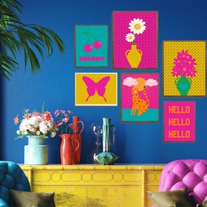 Colorful Retro Gallery Wall Set of 6 Prints, Funky Wall Art DIGITAL ...