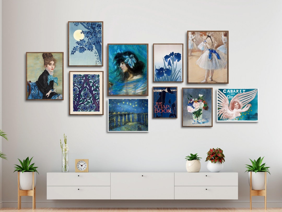 Blue Wall Art Set of 10 Prints, Eclectic Gallery Wall Set, Edgar Degas ...