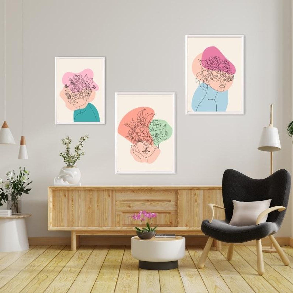 Set of 3 Colorful Girls Wall Art Prints Living Room Wall | Etsy