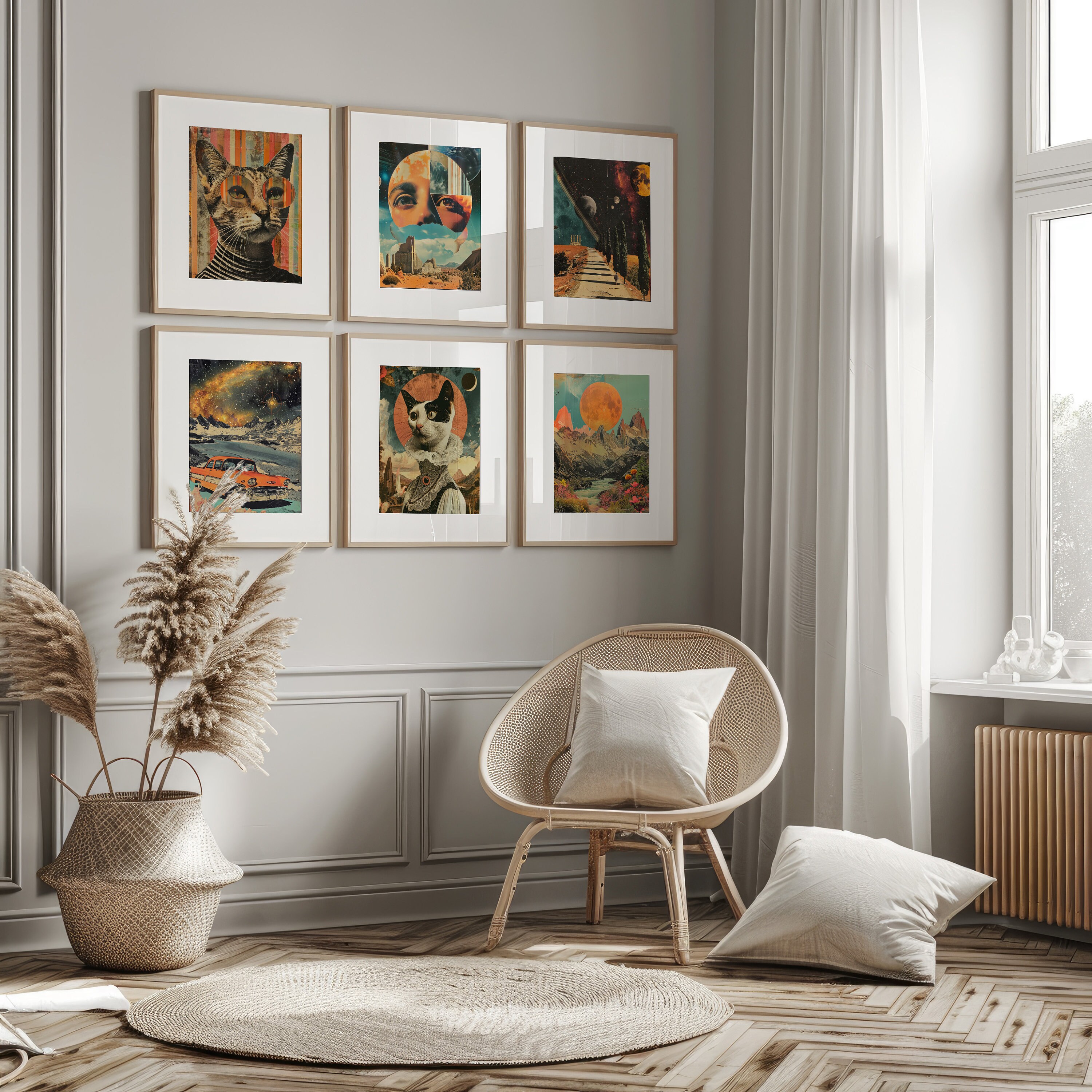 Surreal Collage Gallery Wall Set of 6 DIGITAL Prints RETRO Wall Art ...
