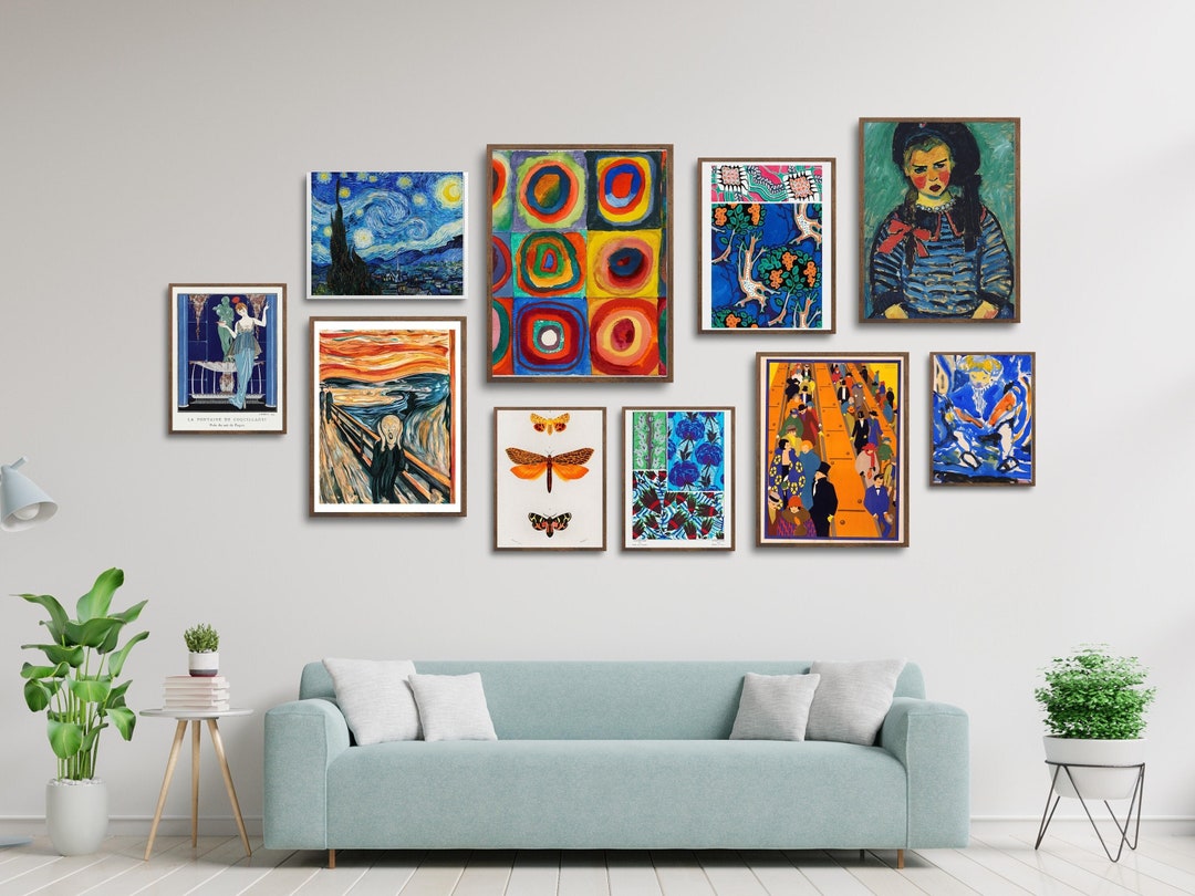 Wall Art Blue and Orange Prints Gallery Wall Eclectic Poster Set ...