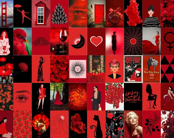 Red Aesthetic Wall Collage Kit- 20 Physical Prints for Bedroom, Dorm ...