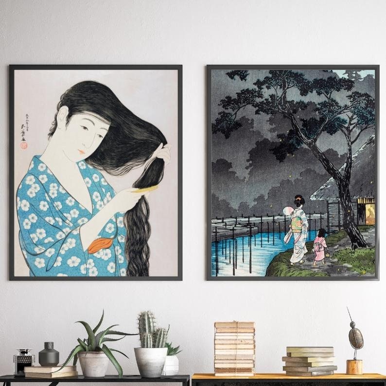 Japanese Woodblock Print Set of 7, Vintage Japanese Ukiyo-e Wall Art ...