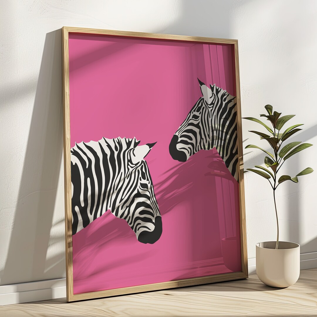 Zebras on Pink Preppy Poster Zebra Art Print, Y2k Animal Poster DIGITAL ...