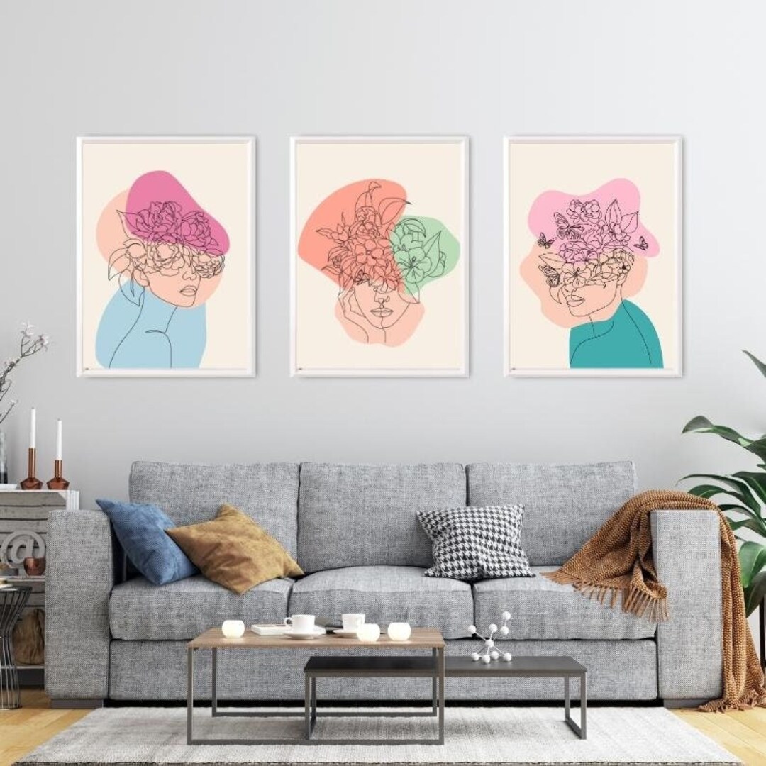 Set of 3 Colorful Girls Wall Art Prints, Living Room Wall Decor, Female ...
