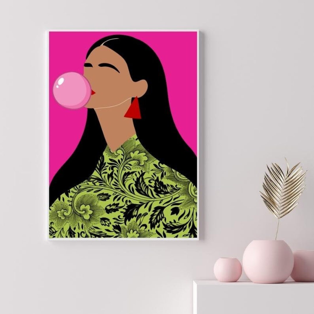 Bubble Gum Girl Pink Preppy Wall Art, Colorful Poster, DIGITAL ...