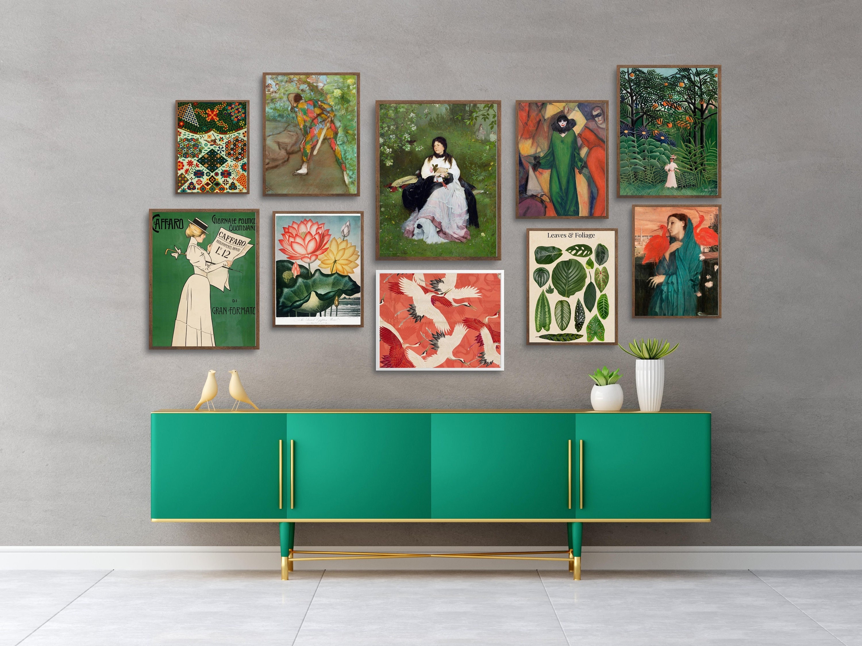 Orange&green Gallery Wall Set of 10 Prints,eclectic Maximalist Wall Art ...