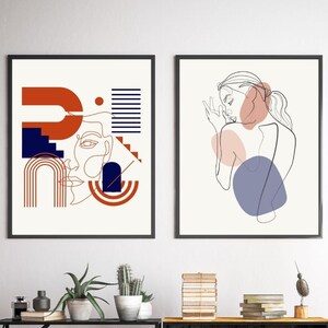 Wall Art BOHO Modern Gallery Wall Prints Red and Blue Poster Set ...