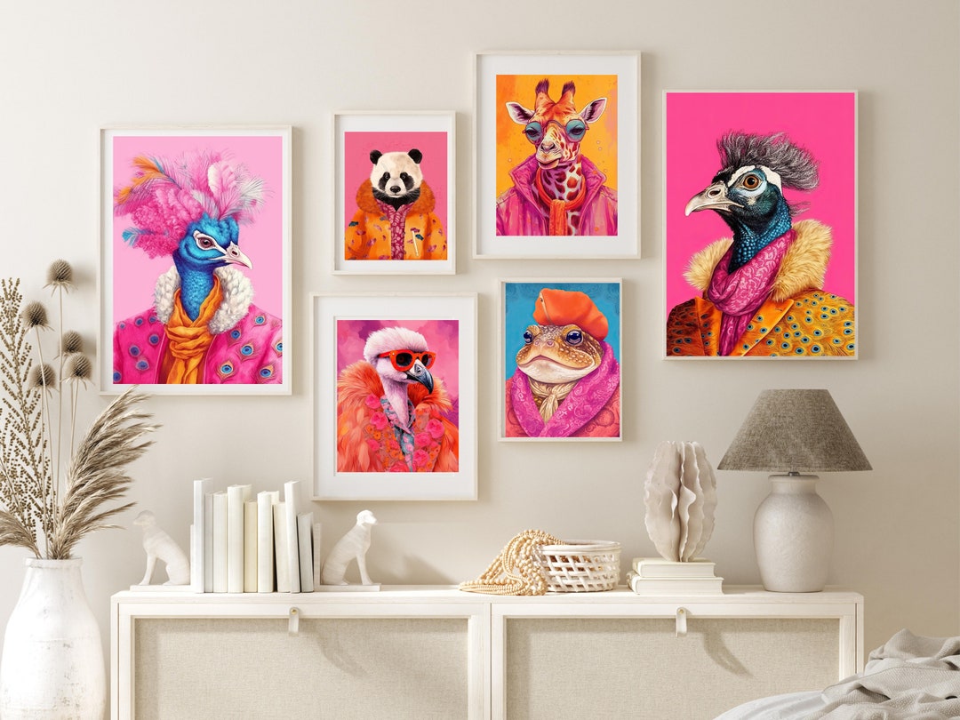 Colorful Animal Fashion Art Prints Maximalist Wall Art Funky Animal ...