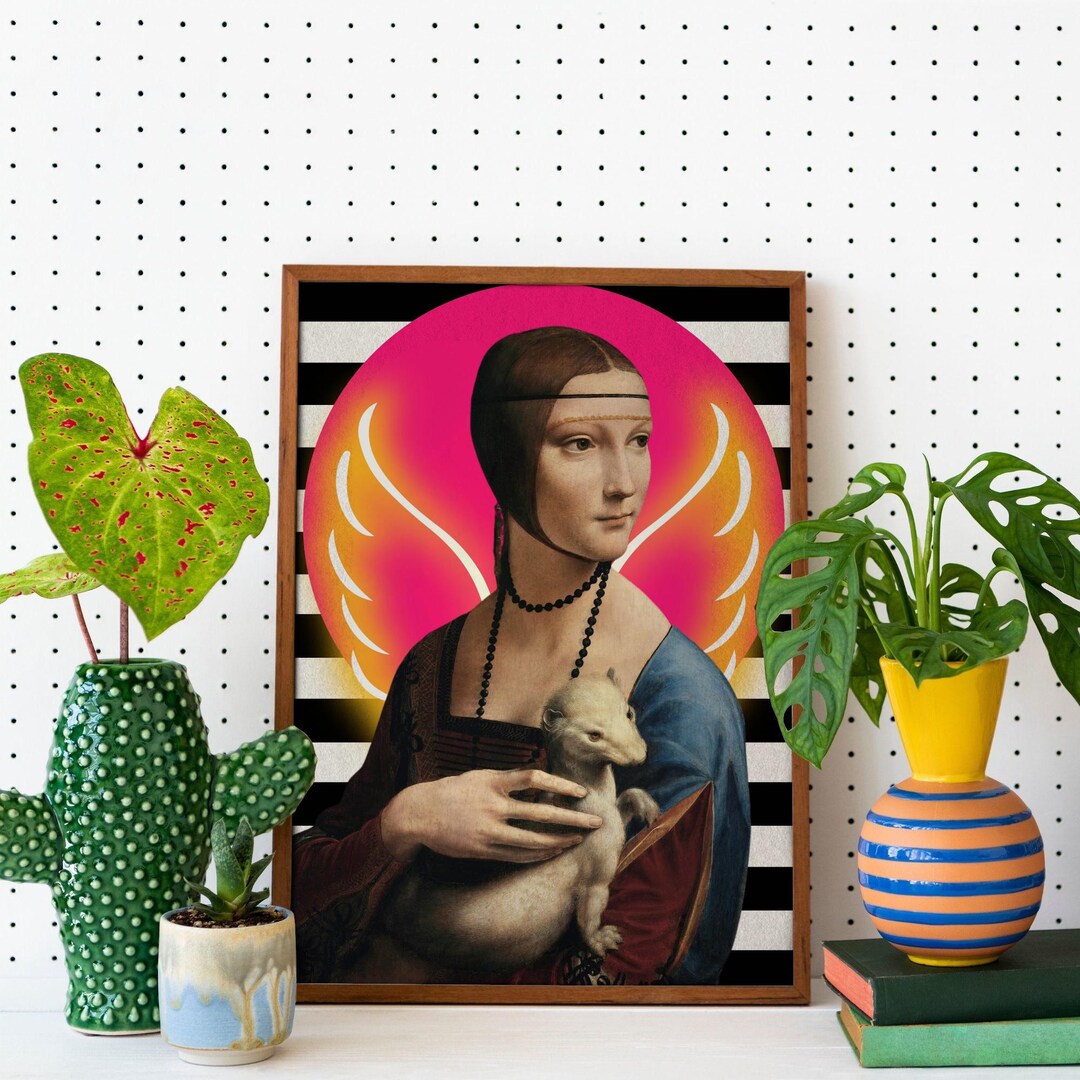 Lady With an Ermine Altered Vintage Art Print, Neon Poster, Quirky Wall ...