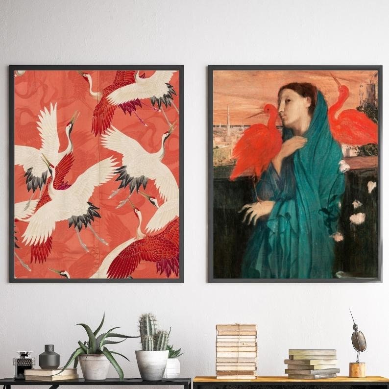 Orange&green Gallery Wall Set of 10 Prints,eclectic Maximalist Wall Art ...