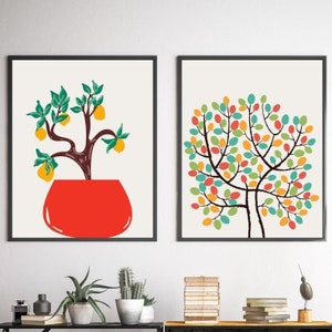 Orange Boho Gallery Wall Set of 8, Floral Wall Art Set, Colorful ...