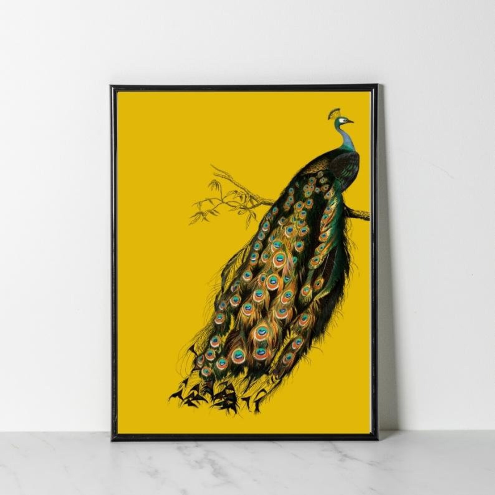 Vintage Peacock Wall Art Print Digital Printables Yellow Etsy