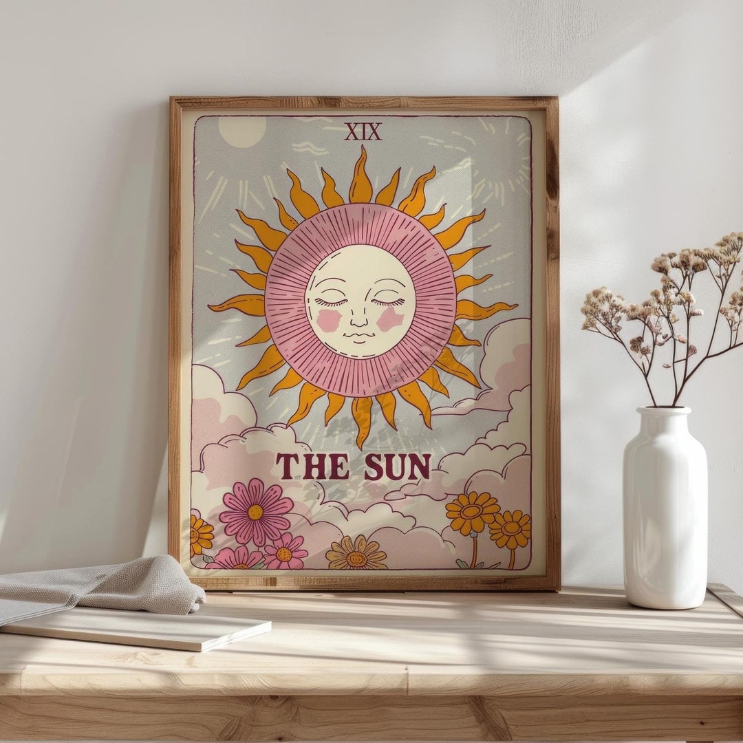 The Sun Tarot Card Art Print Orange& Pink Wall Art Tarot Card ...