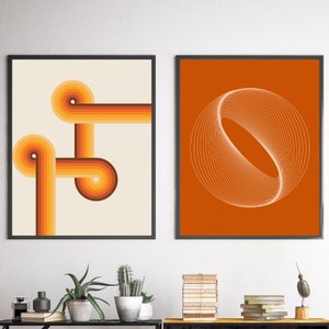 Orange Mid Century Modern Printable Wall Art Set of 6, Retro Colorful ...