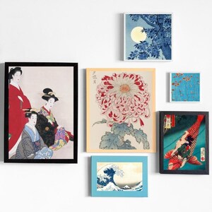 Blue&red Japanese Woodblock Gallery Wall Set of 10, Ukiyo-e Wall Art ...