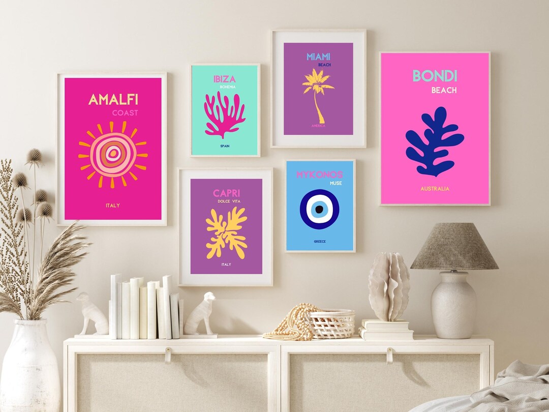 Colorful Travel Poster Set of 6, Ibiza Bohemia Print, Mykonos Print ...