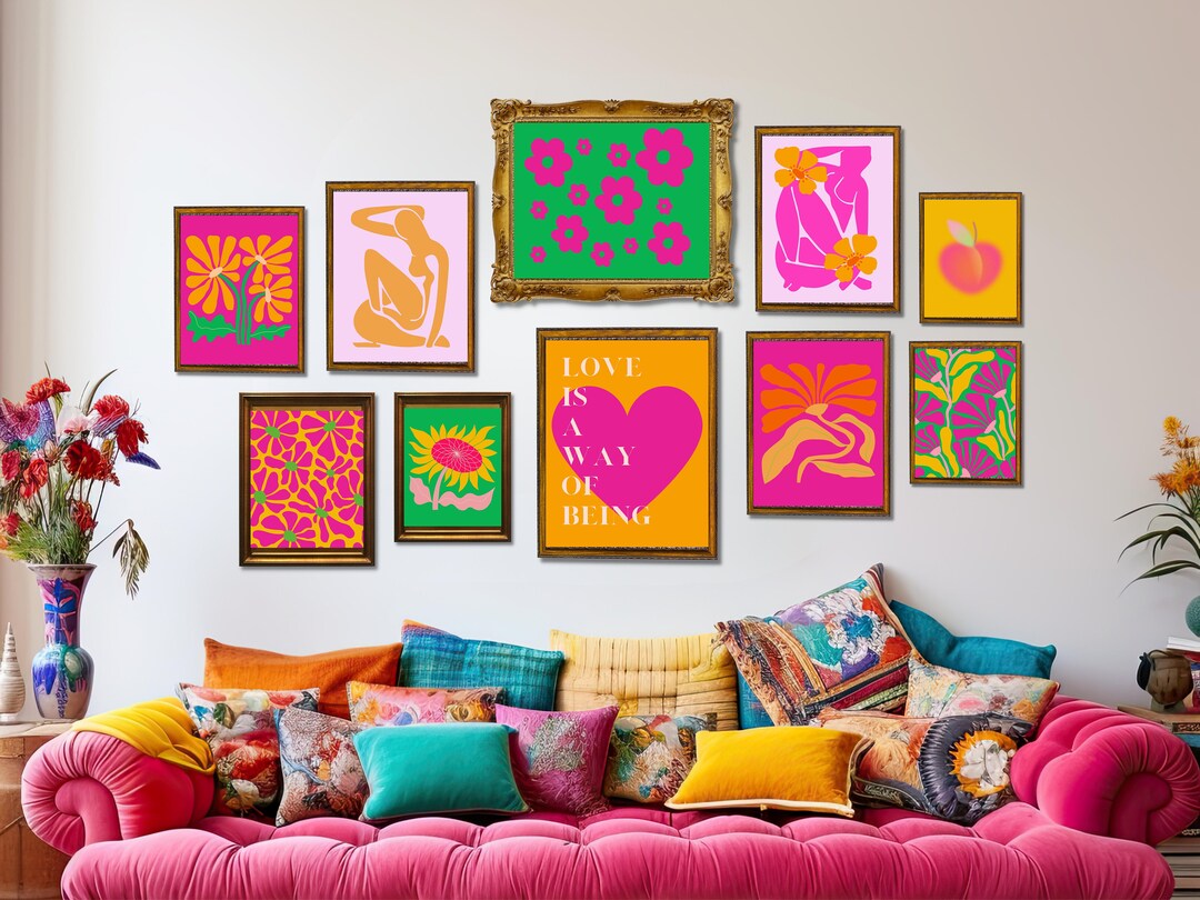 Wall Art Vibrant Gallery Wall Colorful Print Set of 10 Wavy Flower ...