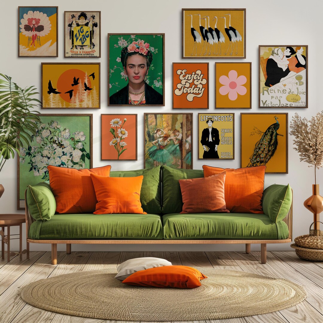 Yellow, Green& Orange Artful Gallery Wall Set of 13 Prints, Eclectic ...