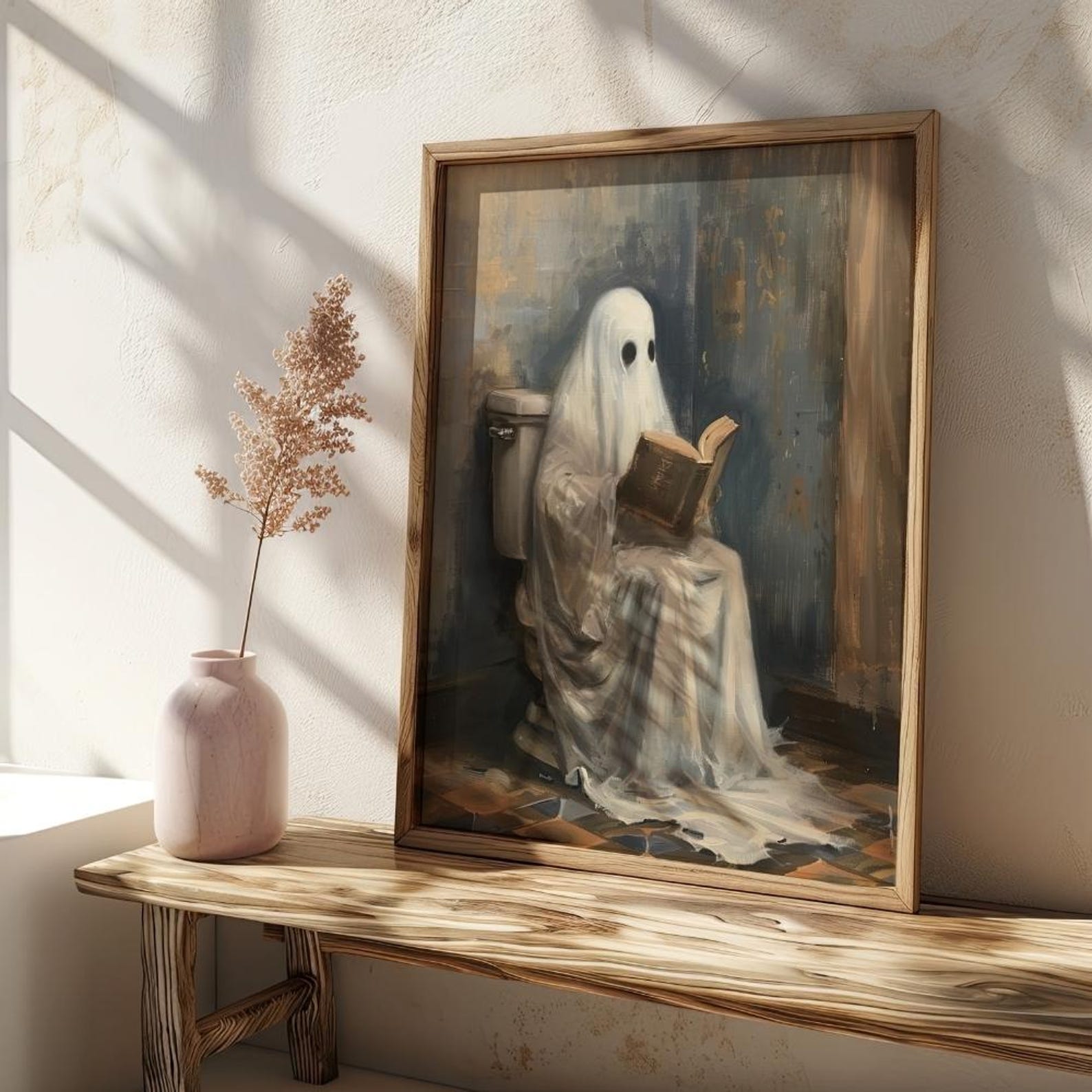 Ghost Reader in Toilet Halloween Art Print for Bathroom Wall Decor ...
