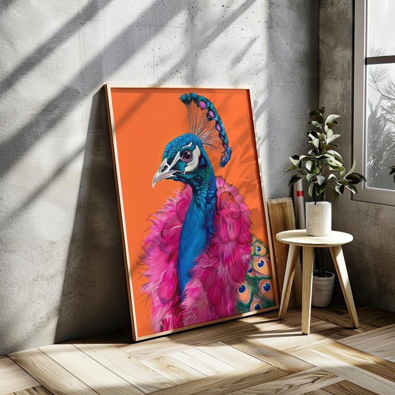 Elegant Anthropomorphic Peacock in Fur Vibrant Animal Fashion Art Print ...