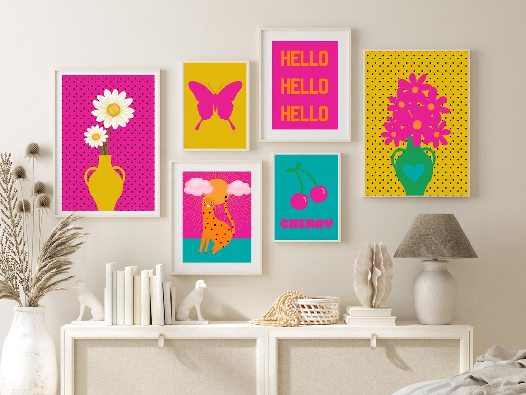 Colorful Retro Gallery Wall Set of 6 Prints, Funky Wall Art DIGITAL ...