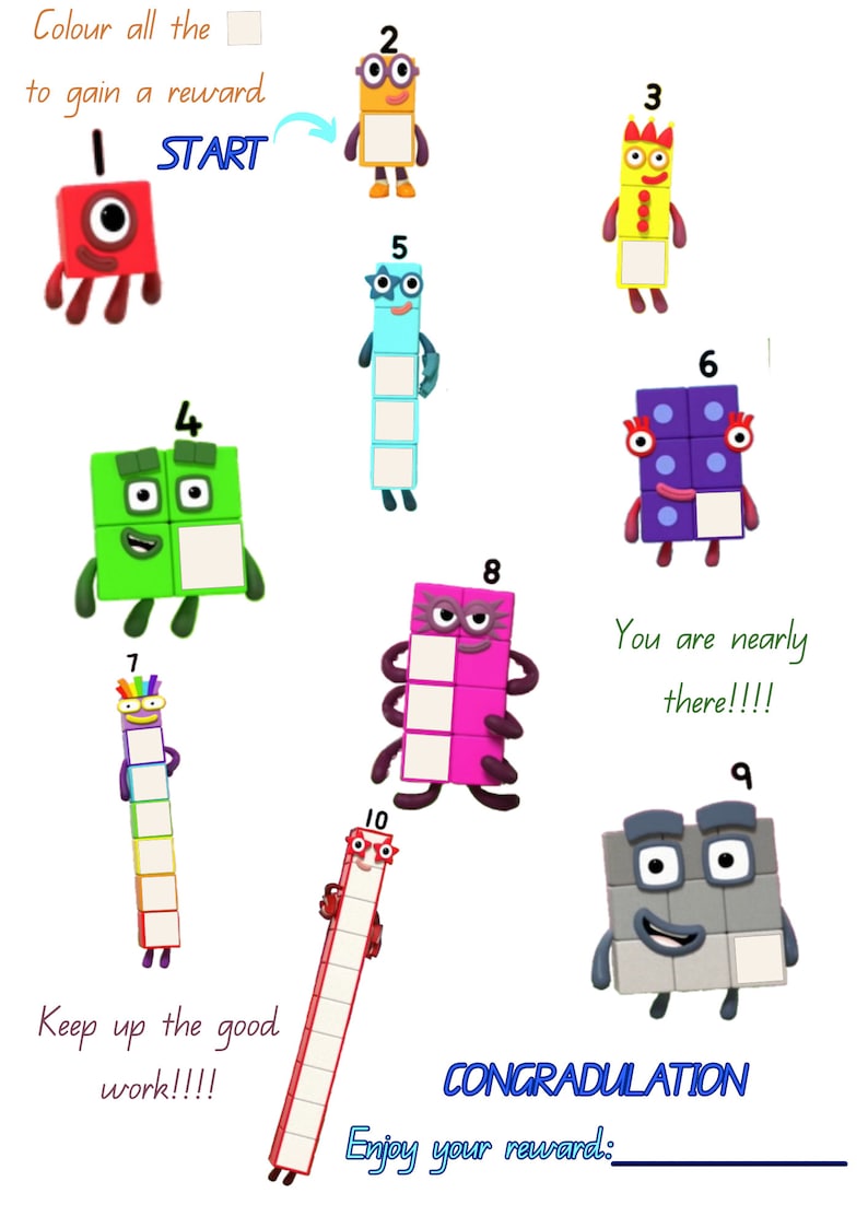 Children's Reward Chart, Number Block Reward Chart, Motivational Chart ...