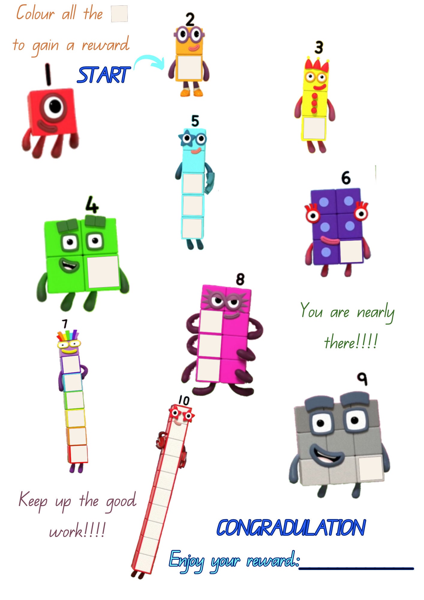 Children's Reward Chart, Number Block Reward Chart, Motivational Chart ...