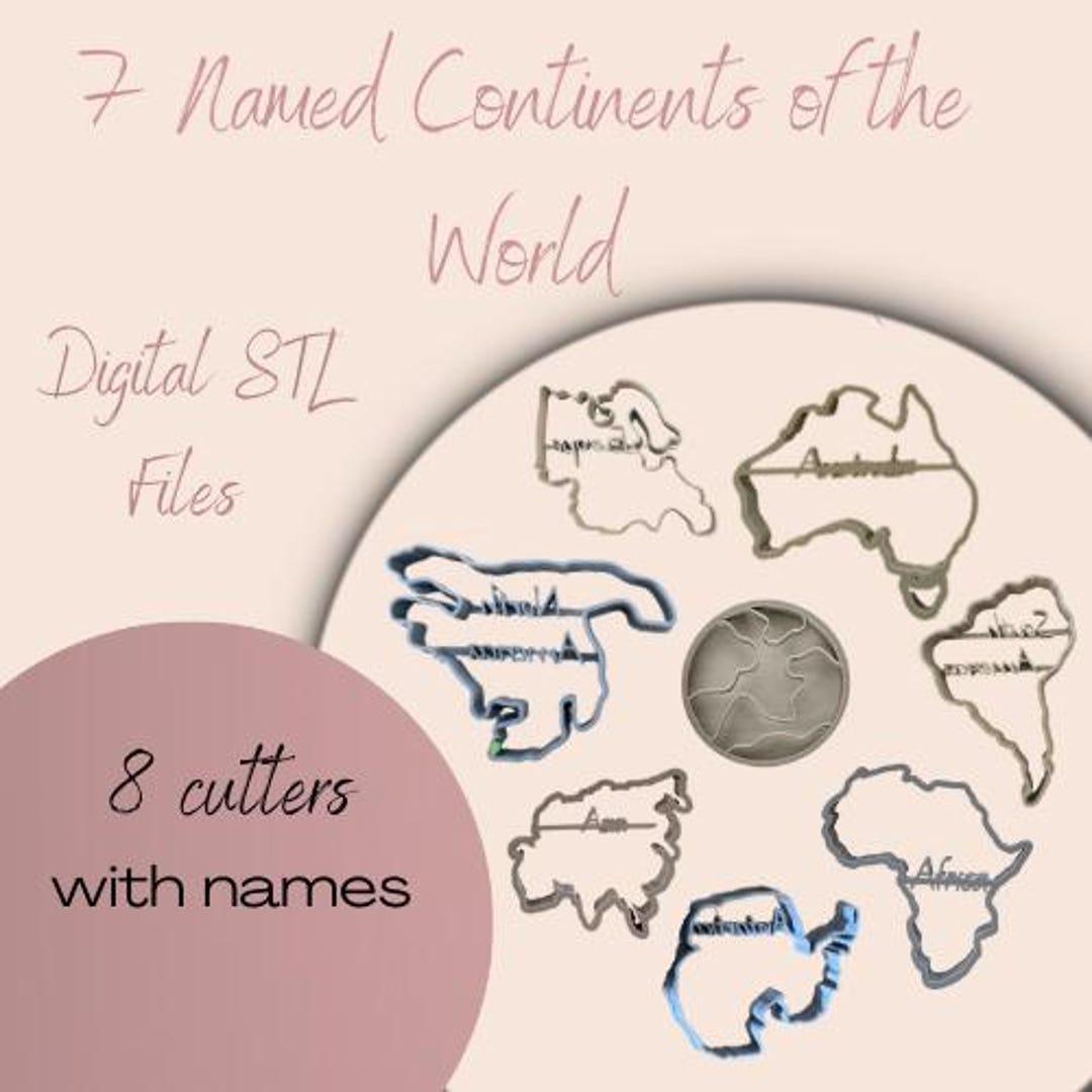 7 Continents and a World STL File for 3D Printing, Australia, Africa ...