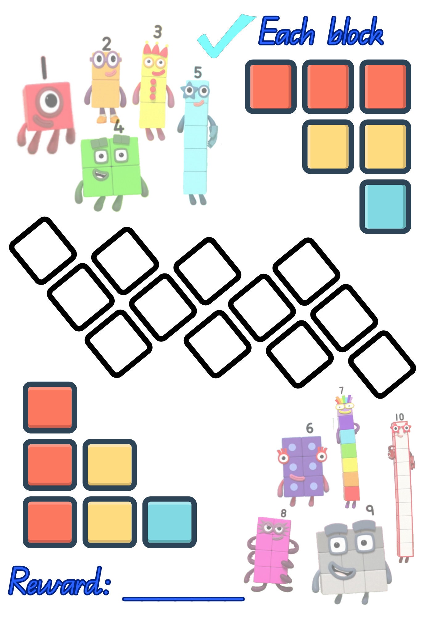 Children's Reward Chart, Number Block Reward Chart, Motivational Chart ...