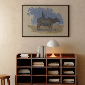 Vintage Printable Boy on Water Buffalo Print Artwork - Etsy