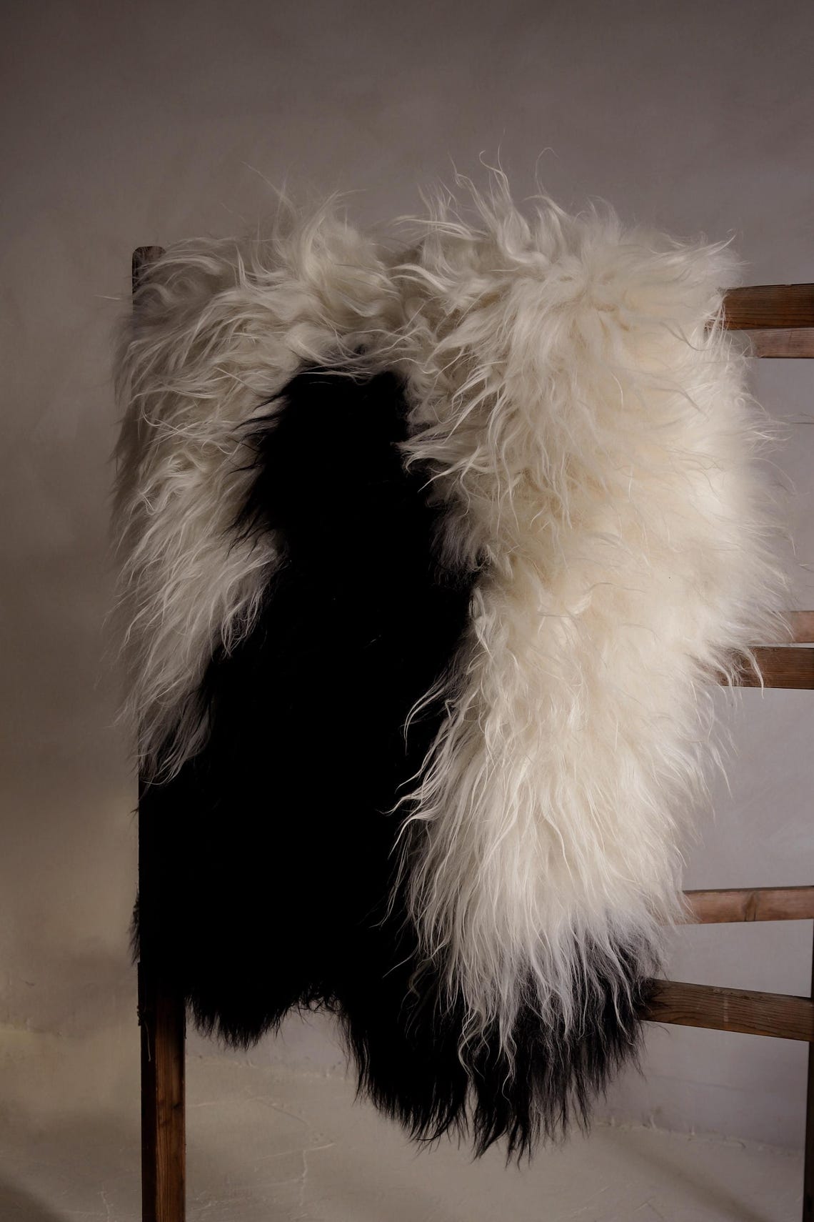 Icelandic Rare Breed Yinyang Black & White Sheepskin Hide Unique Large ...