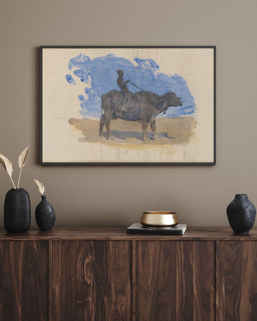 Vintage Printable Boy on Water Buffalo Print Artwork - Etsy