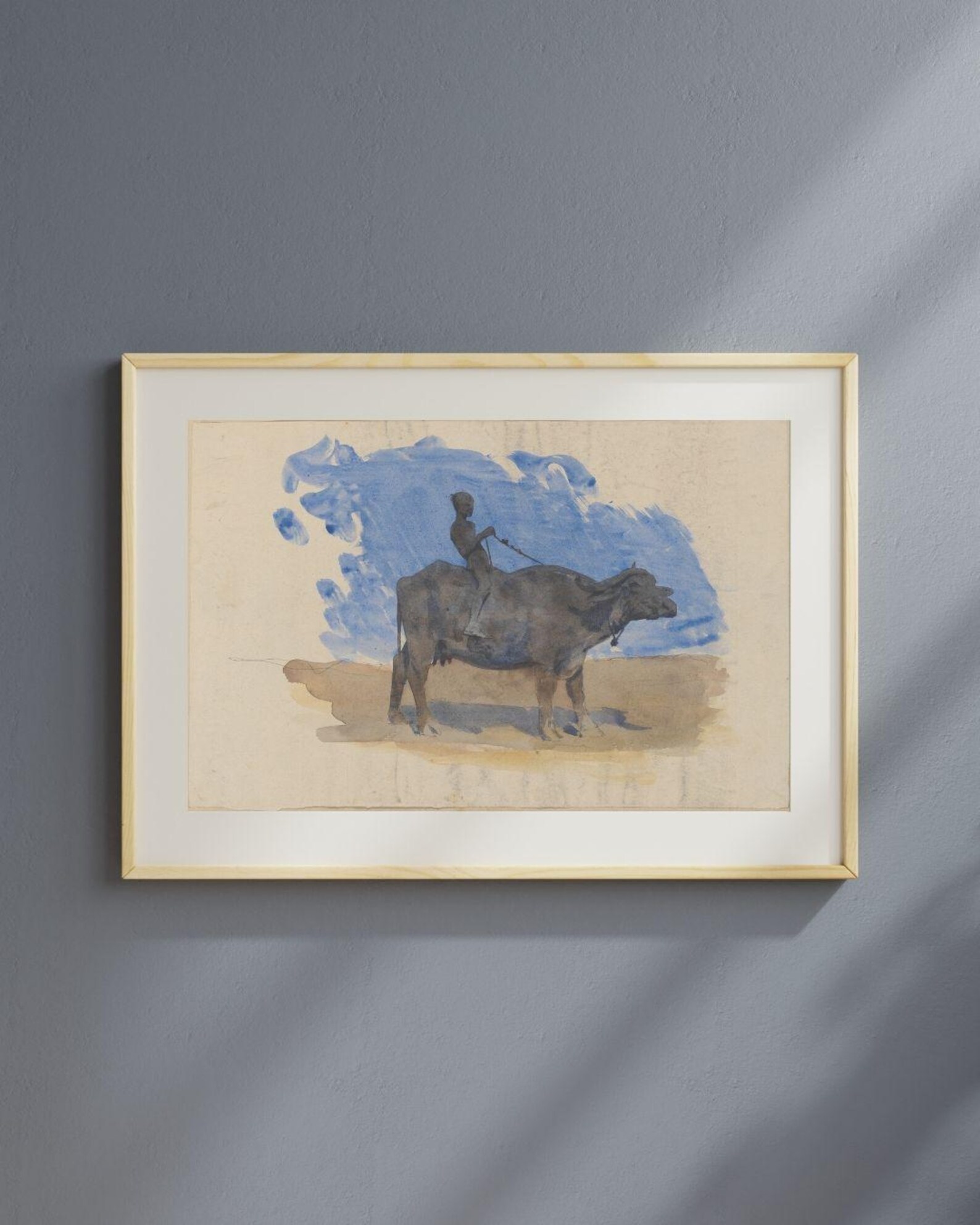 Vintage Printable Boy on Water Buffalo Print Artwork - Etsy