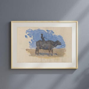 Vintage Printable Boy on Water Buffalo Print Artwork - Etsy