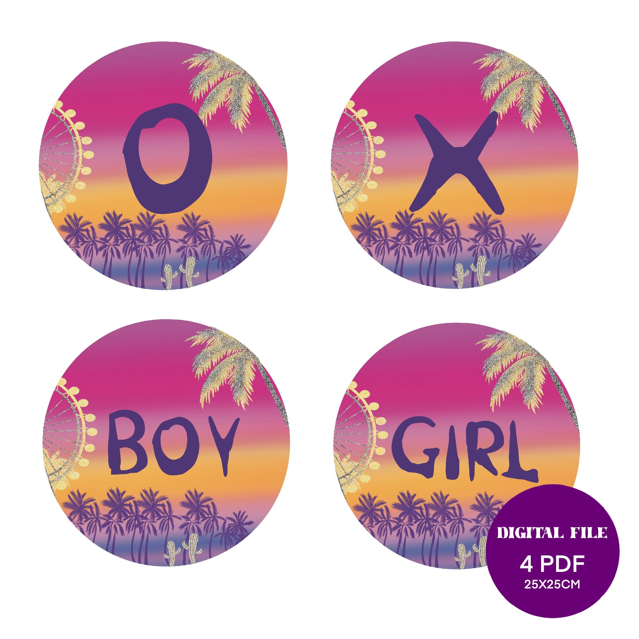 Printable Tic Tac Toe Gender Reveal Music Festival | Digital Printable ...