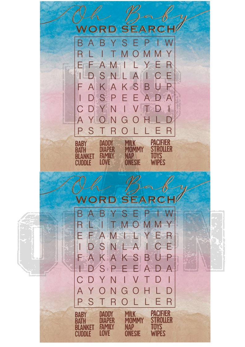 Baby Shower Word Search - Printable Baby Shower Game- Gender Neutral ...