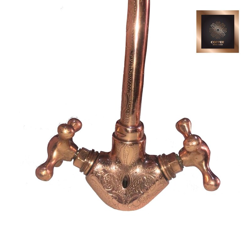 Handmade deck mounted kitchen faucet Copper tap swivel spout Engraved ...