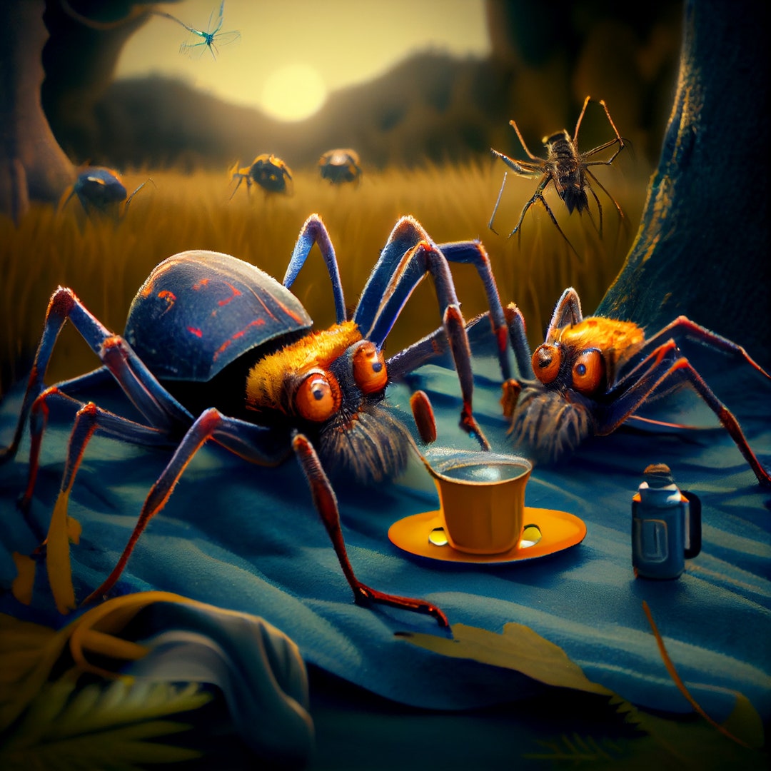 Spiders Drinking Tea in the Countryside Whimsical Nature Art - Etsy