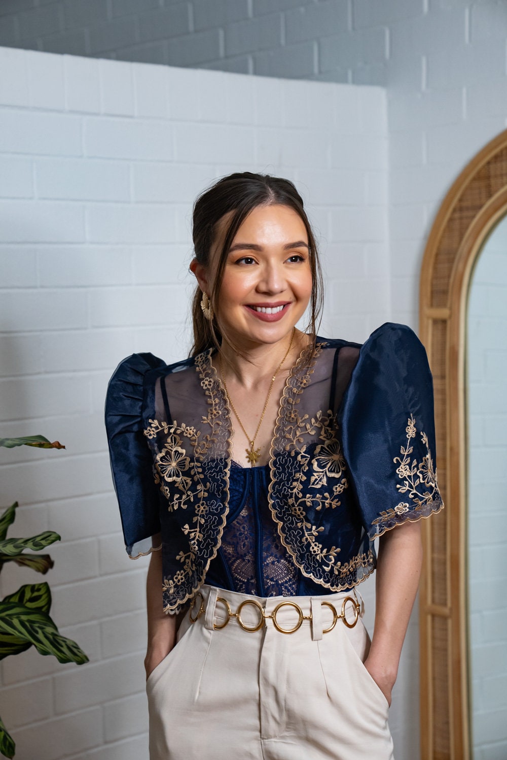Filipiniana Bolero | 'maria' Navy Blue Embroidered Organza Modern ...