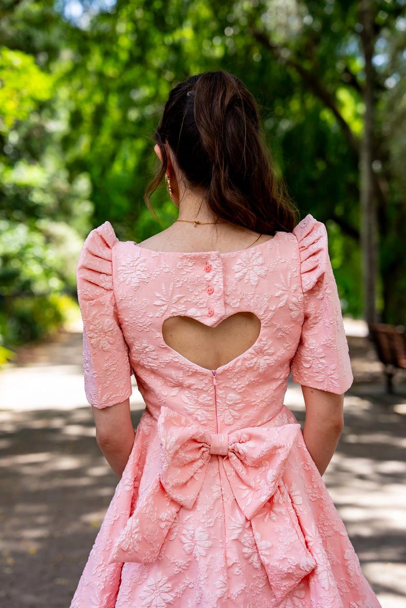 Filipiniana Mini Dress | Pastel Pink Floral Jacquard, Butterfly Sleeves ...