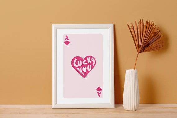 Pink Ace of Hearts Wall Art Print Playing Cards Vibrant Wall - Etsy