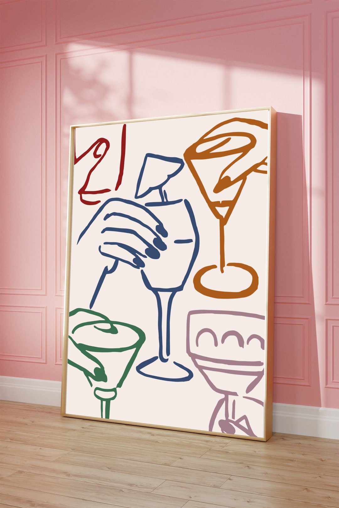 Cheers Line Art Print: Bar Cart Decor (digital Download) - Etsy