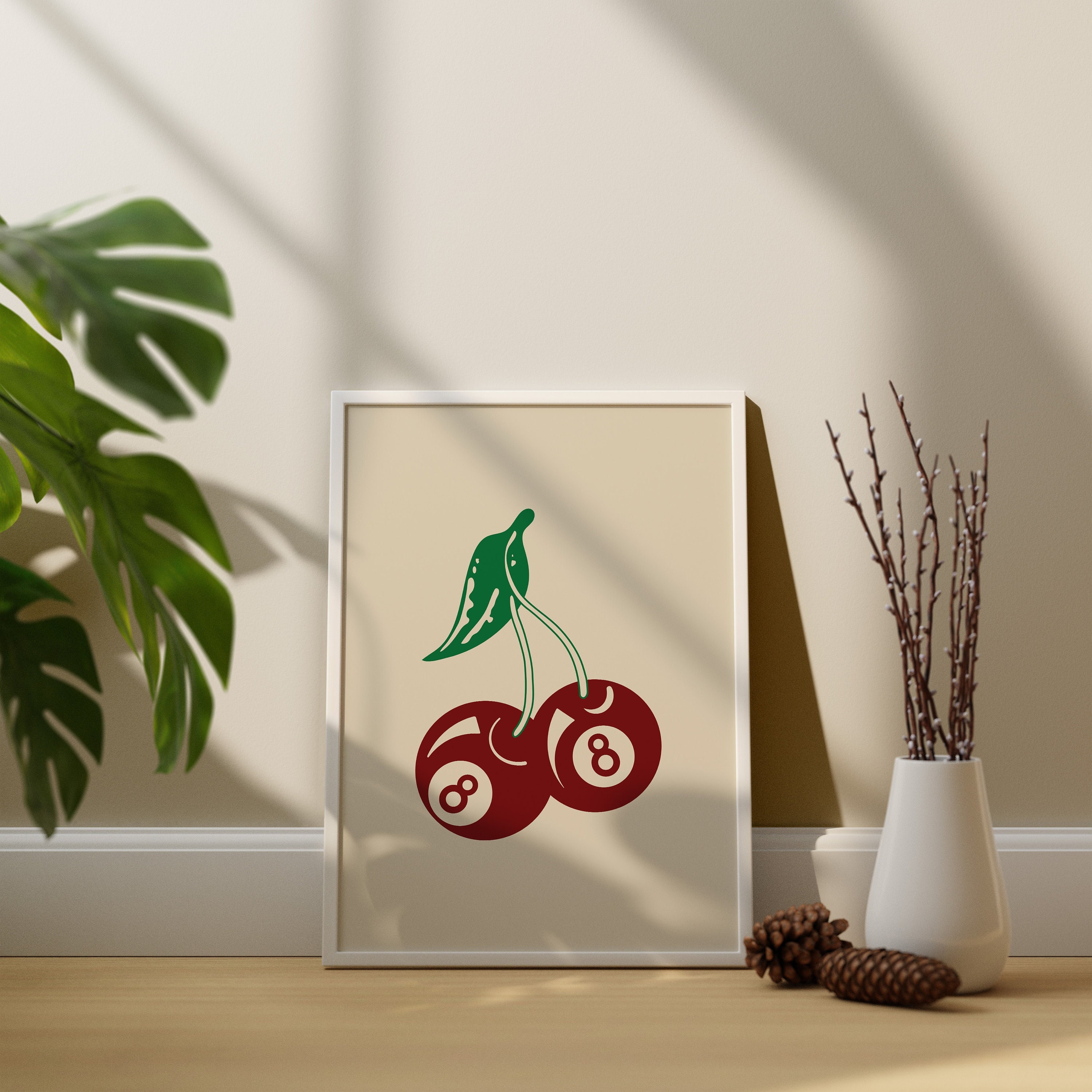 Trendy Retro 8 Ball Cherries Print Illustration Vintage Wall - Etsy