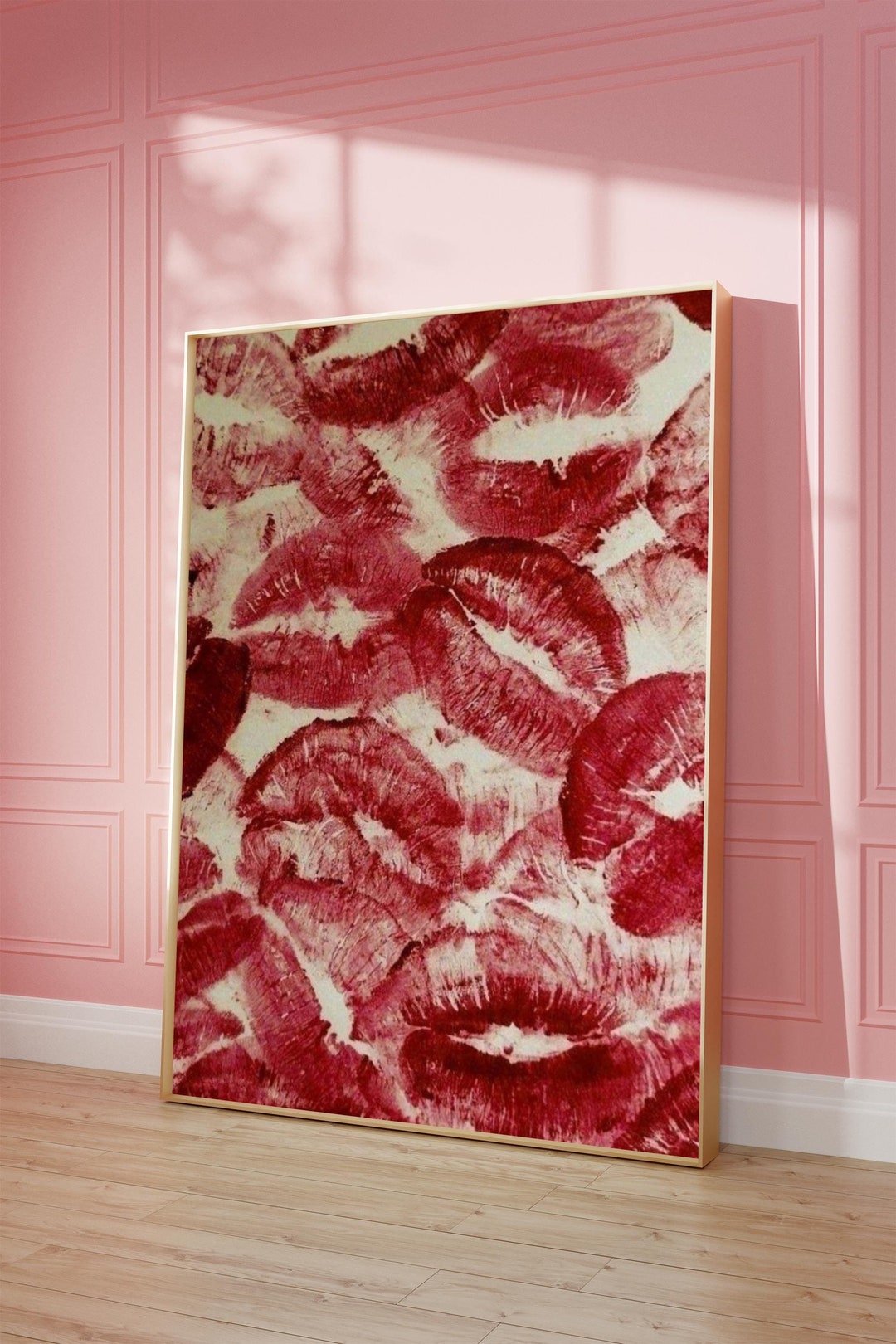 Retro Kiss Lips Poster: Red & Pink Love Wall Art (digital Download) - Etsy