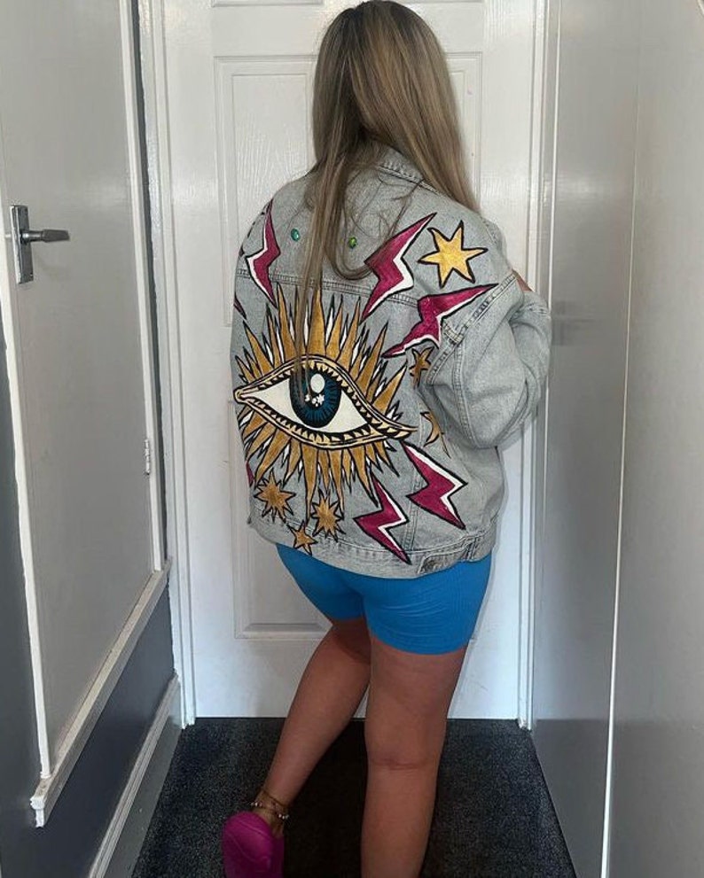 Evil Eye Denim Jacket Artwork Hand Painted Denim Jacket Personalized ...